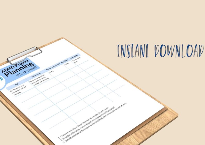 ADHD Project Planning Worksheet – Printable Organizer for Focused Task ...