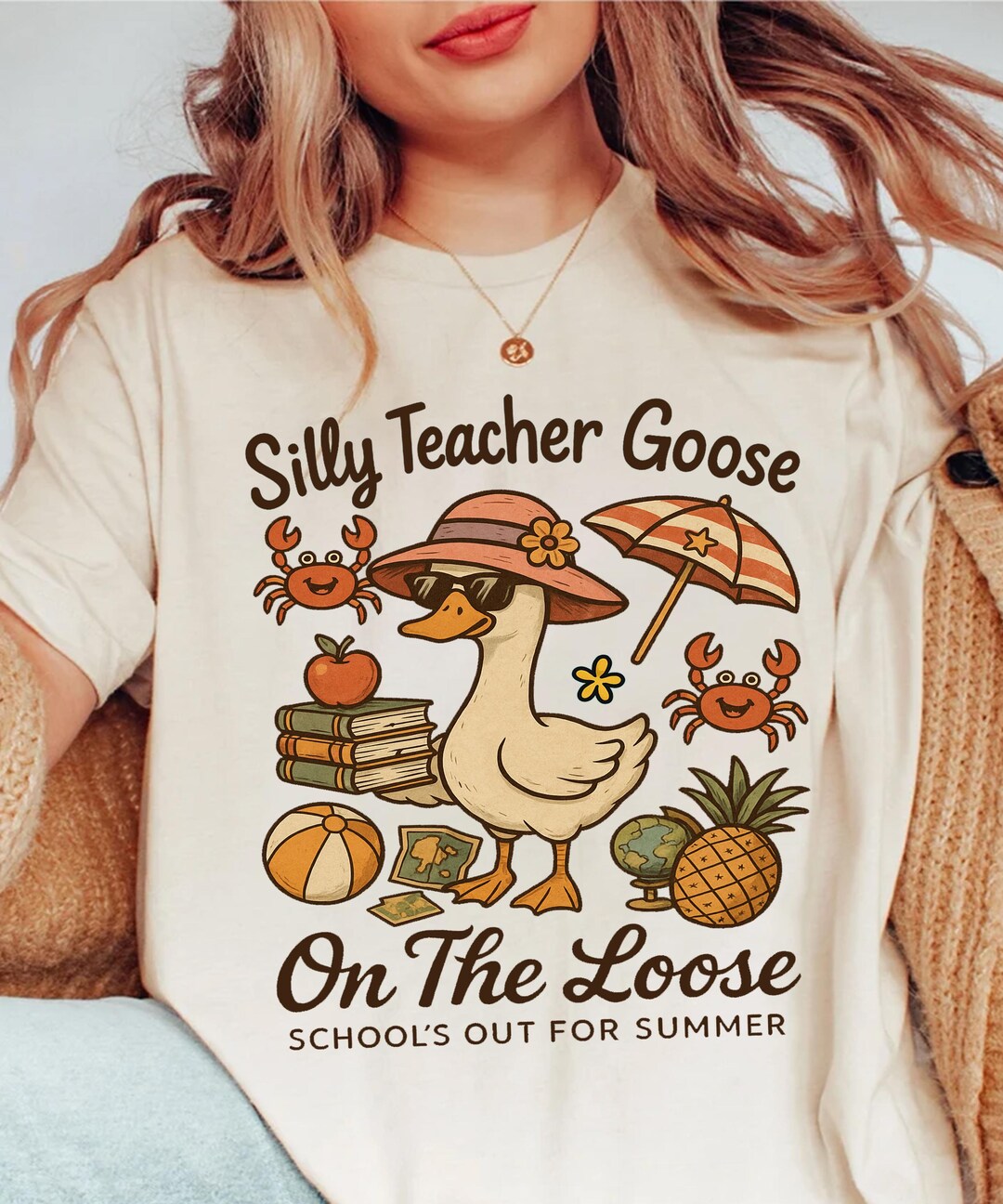 Last Day of School Teacher Goose PNG, Retro School Out for Summer Silly Goose Teacher Png, End ...