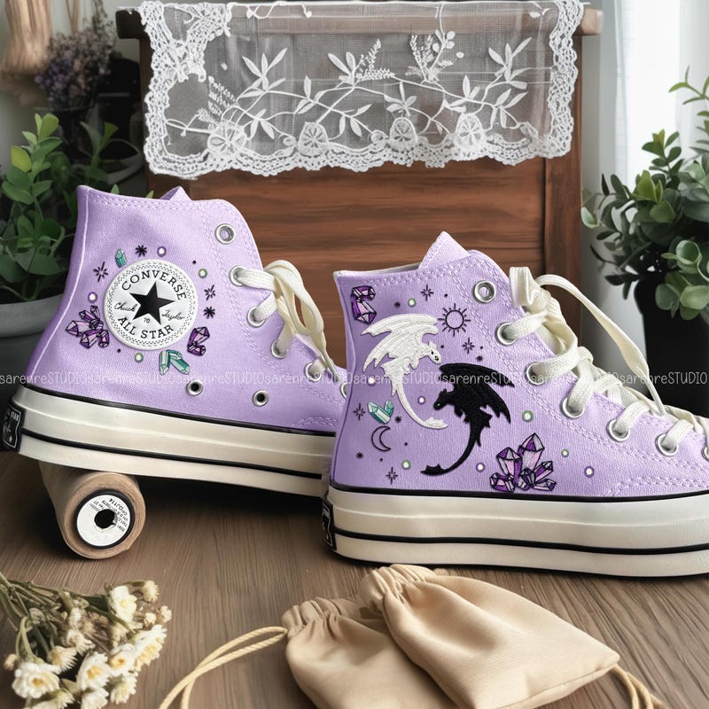 Embroidered Sneakers Dragon - Etsy
