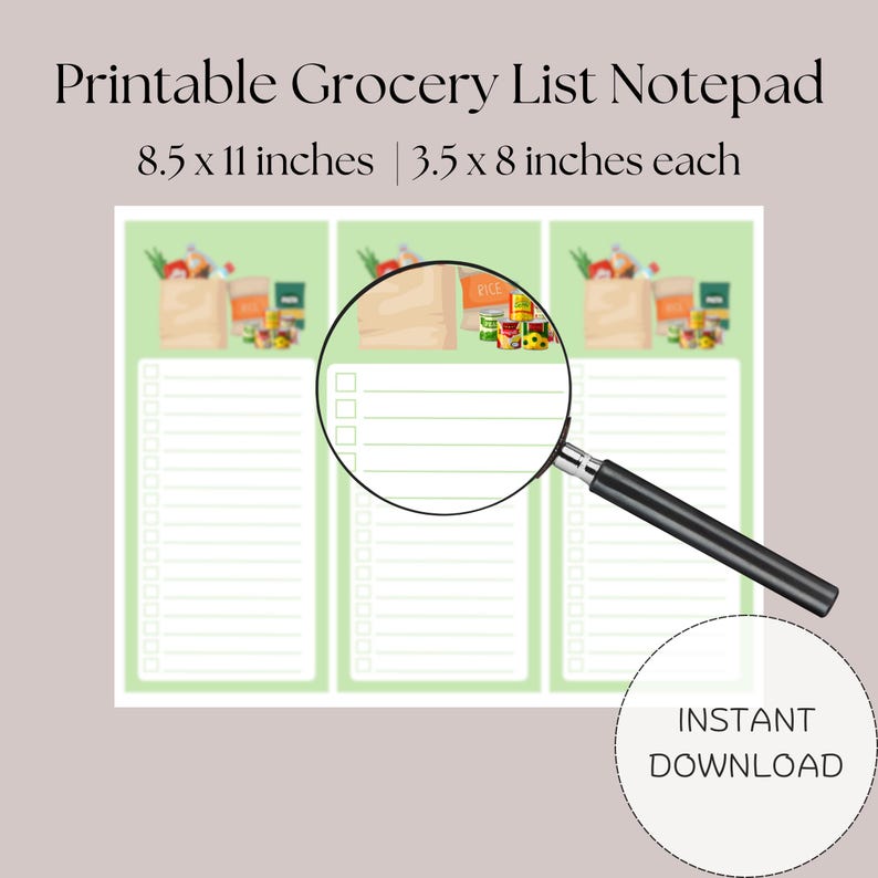 Printable Grocery List Notepad | Instant Download | 8x11 & 3.5x8 Inches ...