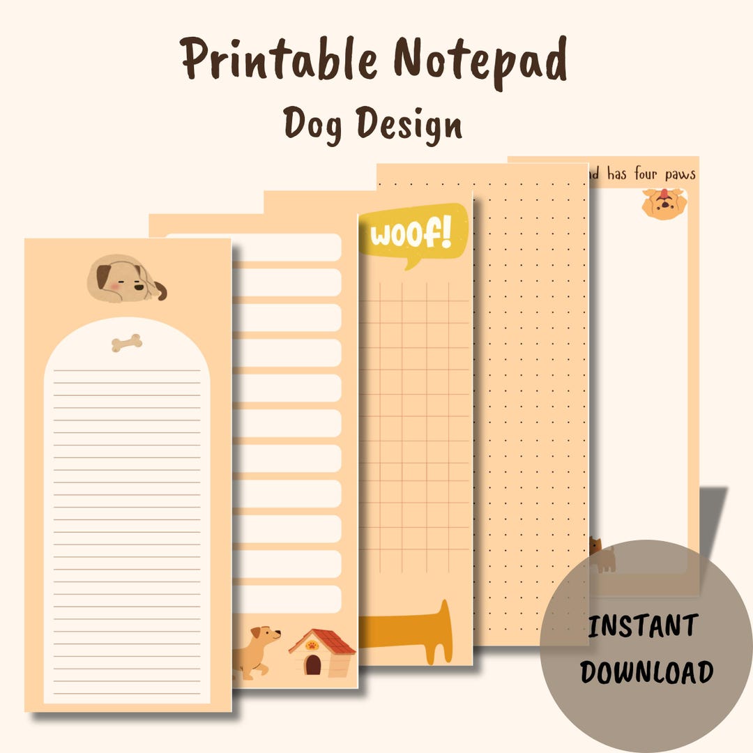 Printable Dog-themed Notepad | 5 Cute Designs | Instant Download | 8x11 ...