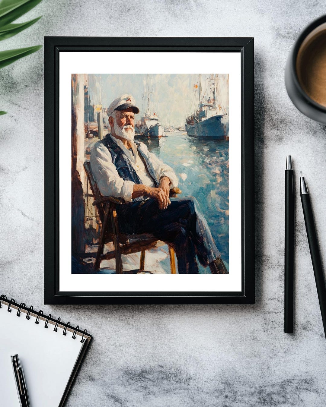 Vintage Ship Captain Painting - Nautical Maritime Wall Art Print ...