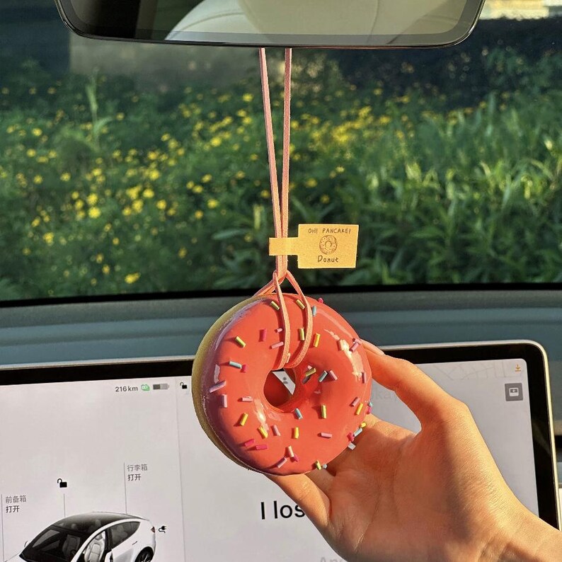 Realistic Donut Car Charm, Cute Hanging Car Ornament, Fake Food Car ...