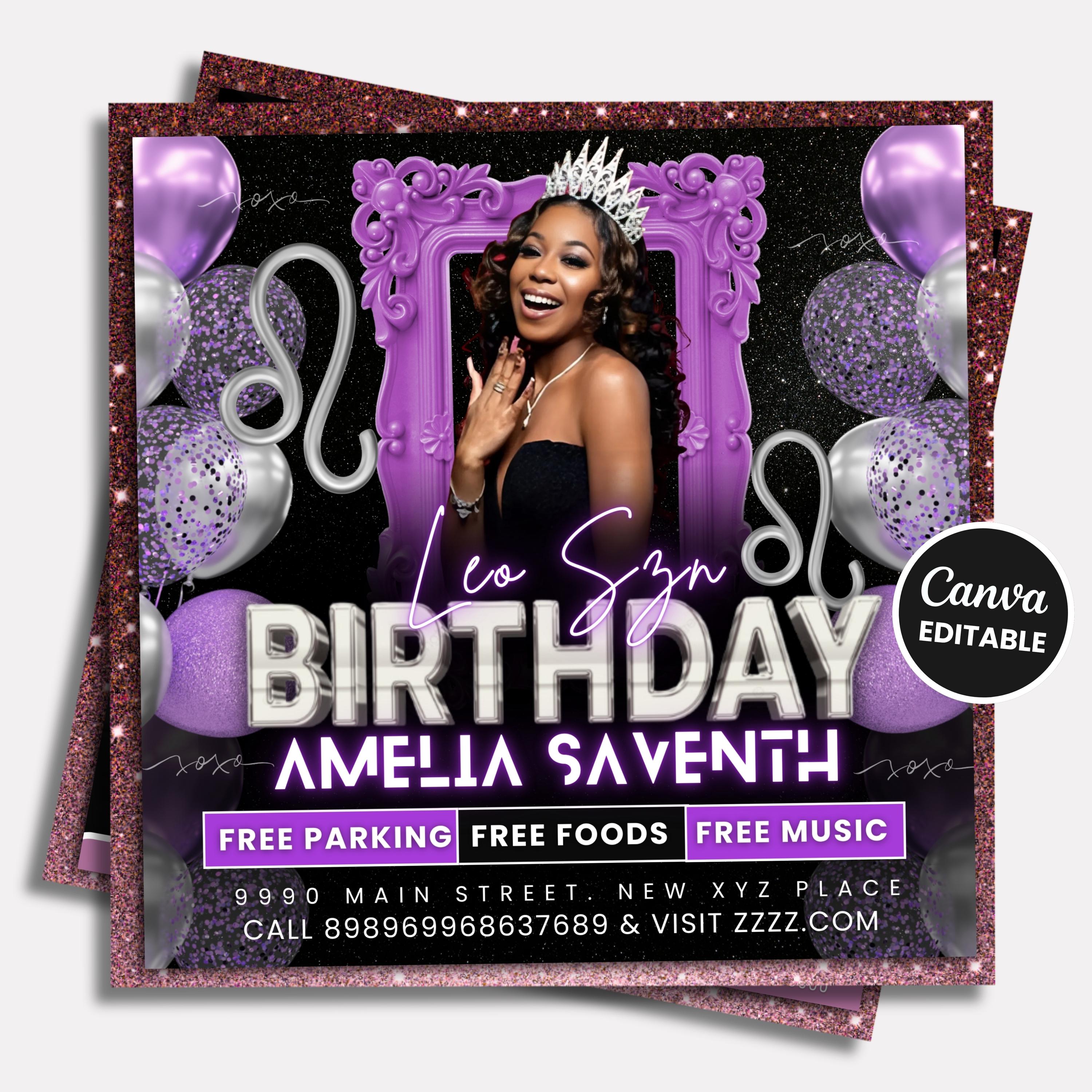 Editable Leo Birthday Party Flyer: Gold Zodiac Canva Template (digital ...