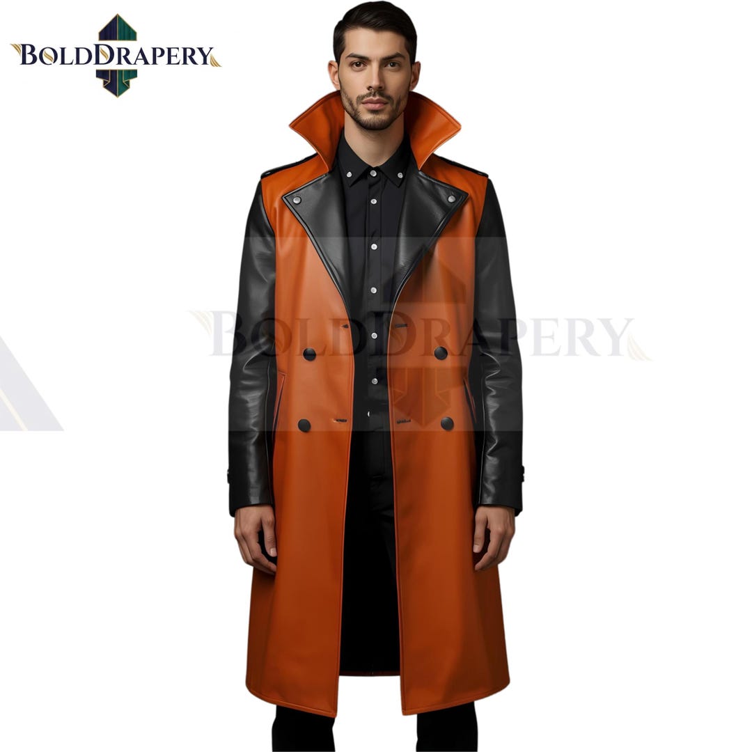 Gothic Leather Trench Coat: Black & Orange Steampunk Vampire Style - Etsy