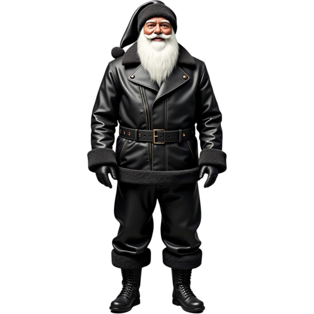 Black Leather Santa Coat: Plush Fur Trim, Bold Holiday Costume - Etsy