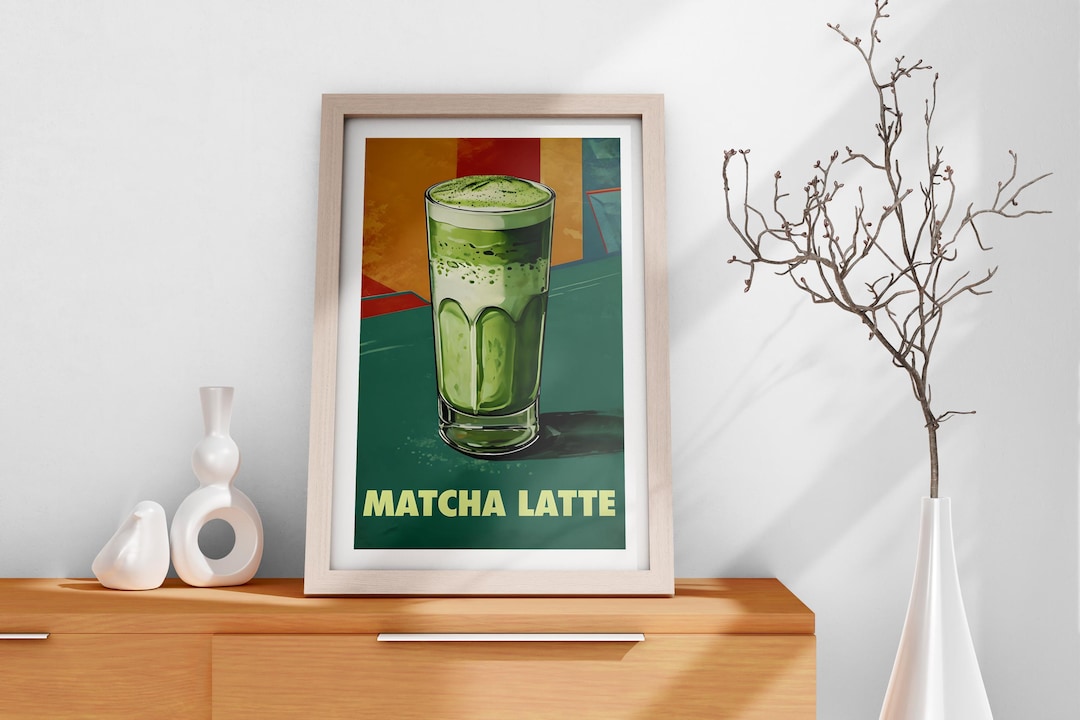 Retro Matcha Latte Poster - Vibrant Vintage-art for Your Kitchen or ...