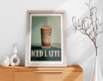 Iced Latte Poster Coffee Wall Art Print Refreshing Café Kitchen Decor ...