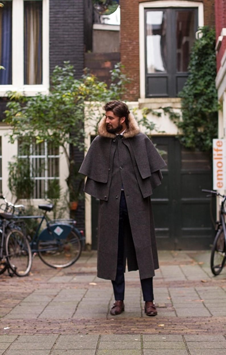 Grey Wool Cape Coat for Men and Women, Duster Coat for Regency Lovers ...