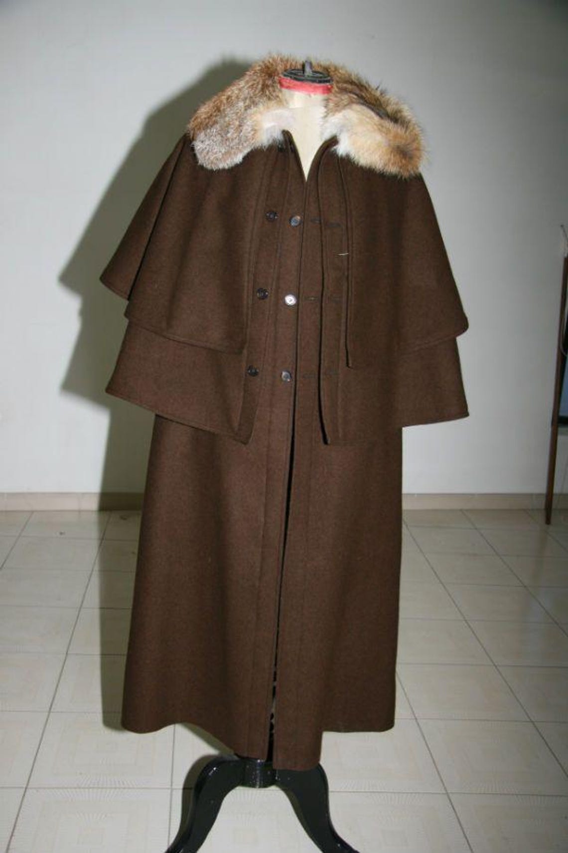 Chocolate Brown Wool Cape Coat for Men and Women, Garrick Wool Duster ...