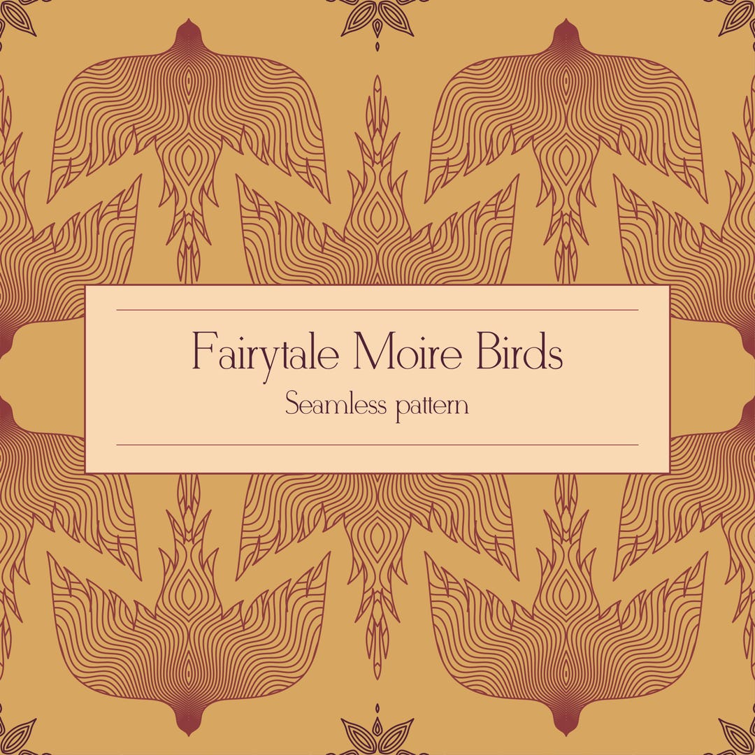 Fairytale Moire Birds Ornament Seamless Repeating Pattern Digital Paper ...