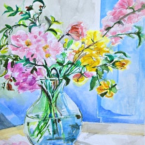Spring Blossoms in Glass Vase Printable Wall Art – Watercolor Digital ...
