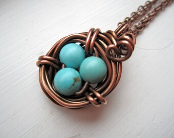 Blue Robins Detailed Egg Bird Nest Necklace - Etsy