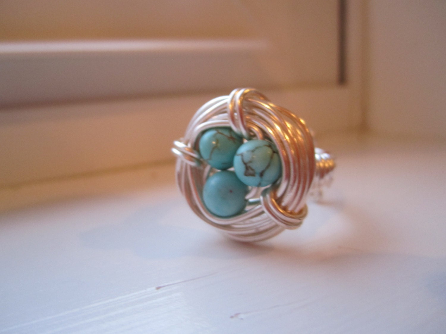 Robins Eggs Bird Nest Ring Adjustable Silver - Etsy