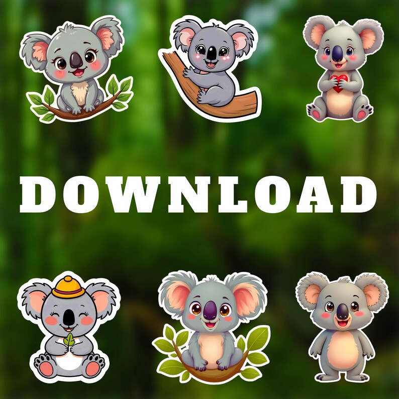 6 Cute Koala Digital Stickers | Printable PNG + Goodnotes Files ...