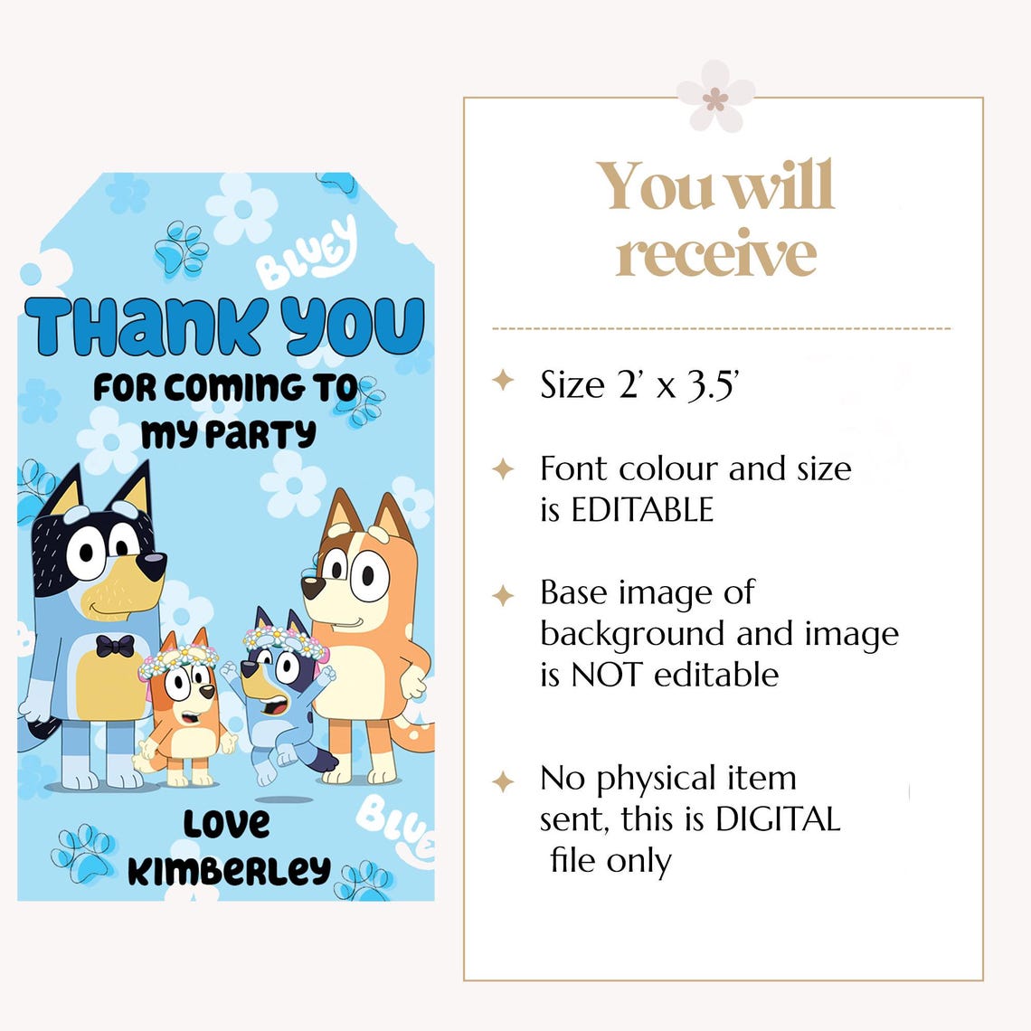 Bluey Editable Thank You Tags - Etsy