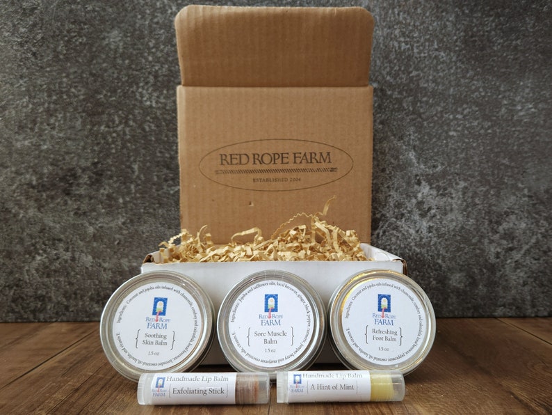 Balm Box, With Skin, Foot and Sore Muscle Balm and Lip Exfoliator and ...