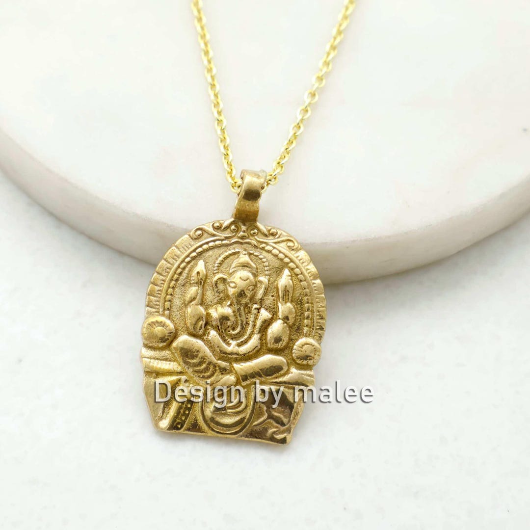 Ganesha Pendant Necklace, Hindu God Jewelry, Gold Plated Ganpati Charm ...