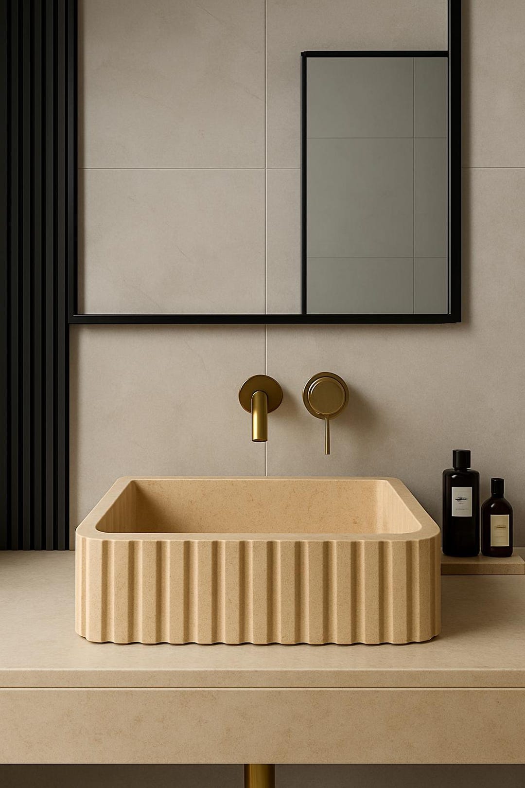 Hand-carved Travertine Stone Sink: Fluted Ribbed Design - Etsy