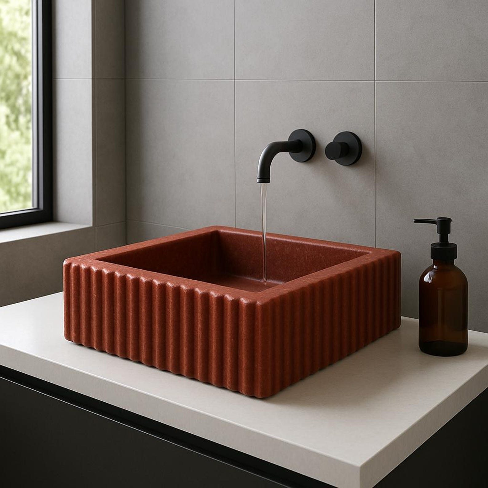 Handcrafted Rosso Levanto Marble Sink: Red Zebra Fluted Washbasin - Etsy