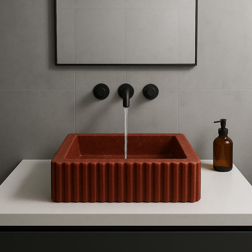 Handcrafted Rosso Levanto Marble Sink: Red Zebra Fluted Washbasin - Etsy