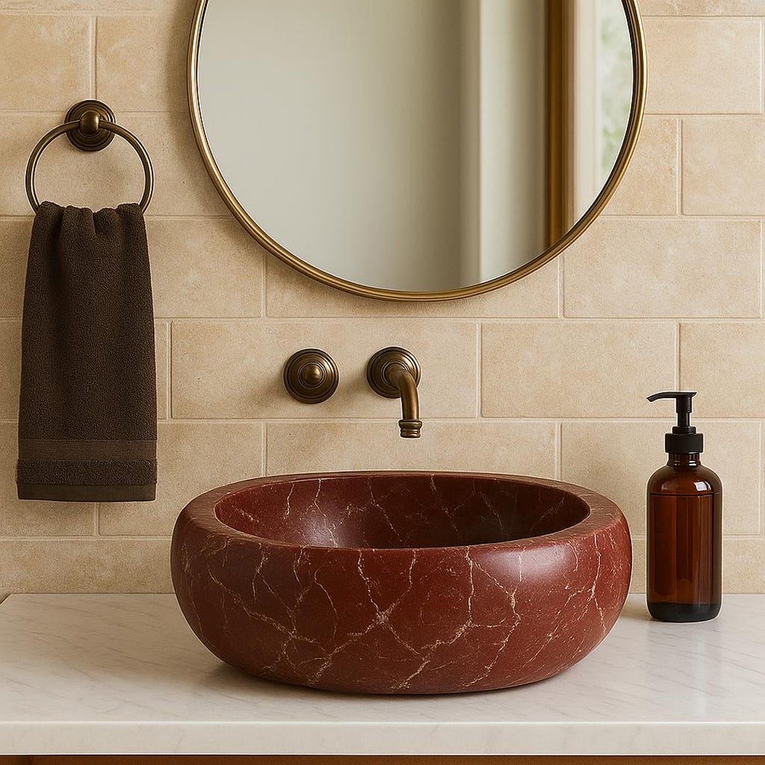 Handcrafted Red Zebra Marble Vessel Sink: Round Rosso Levanto Stone ...