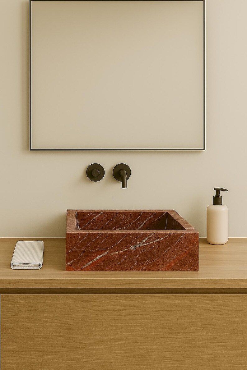 Handcrafted Rosso Levanto Marble Vessel Sink: Red Zebra Square ...