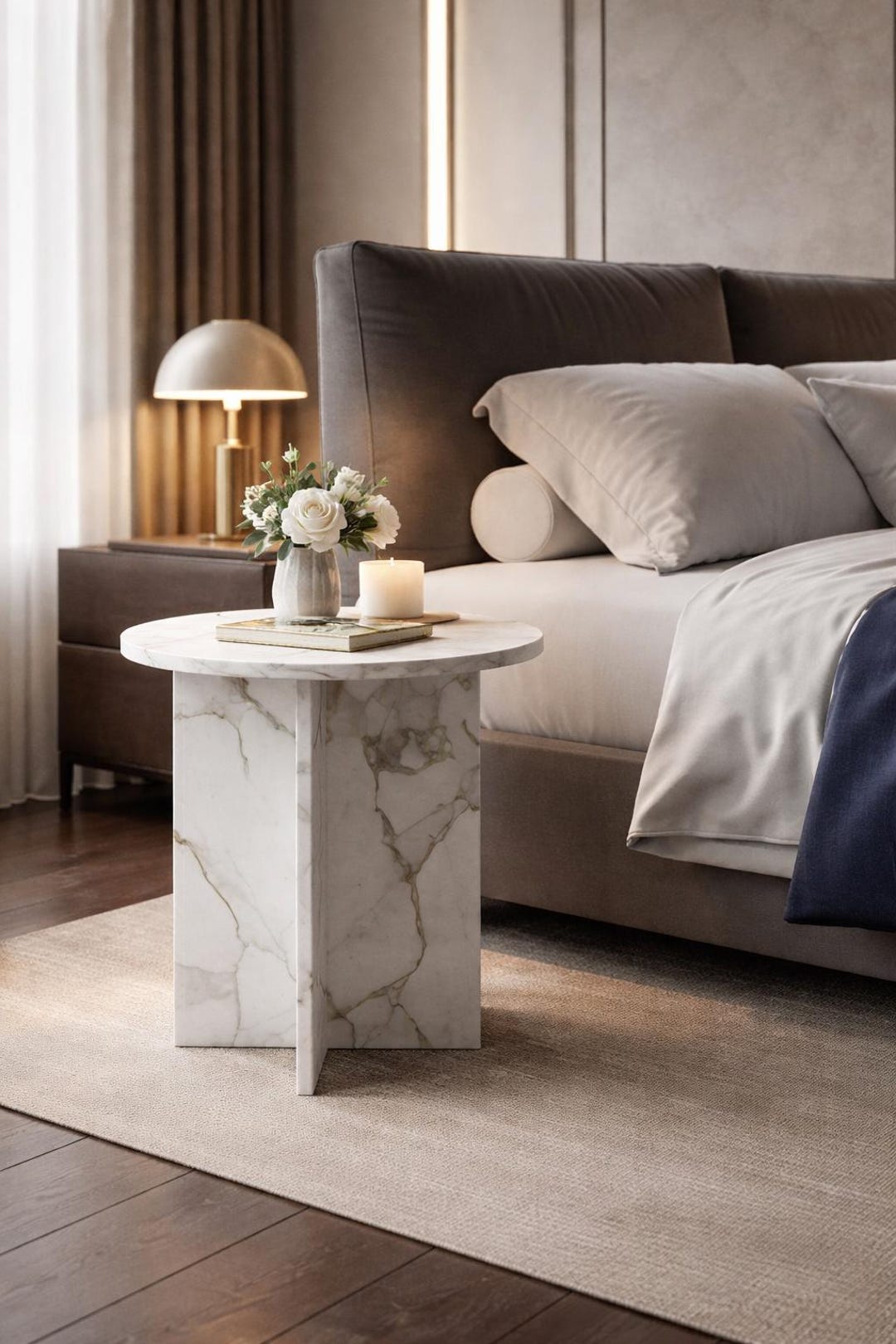 Handcrafted Grey Marble Side Table: Modern Minimalist Accent - Etsy