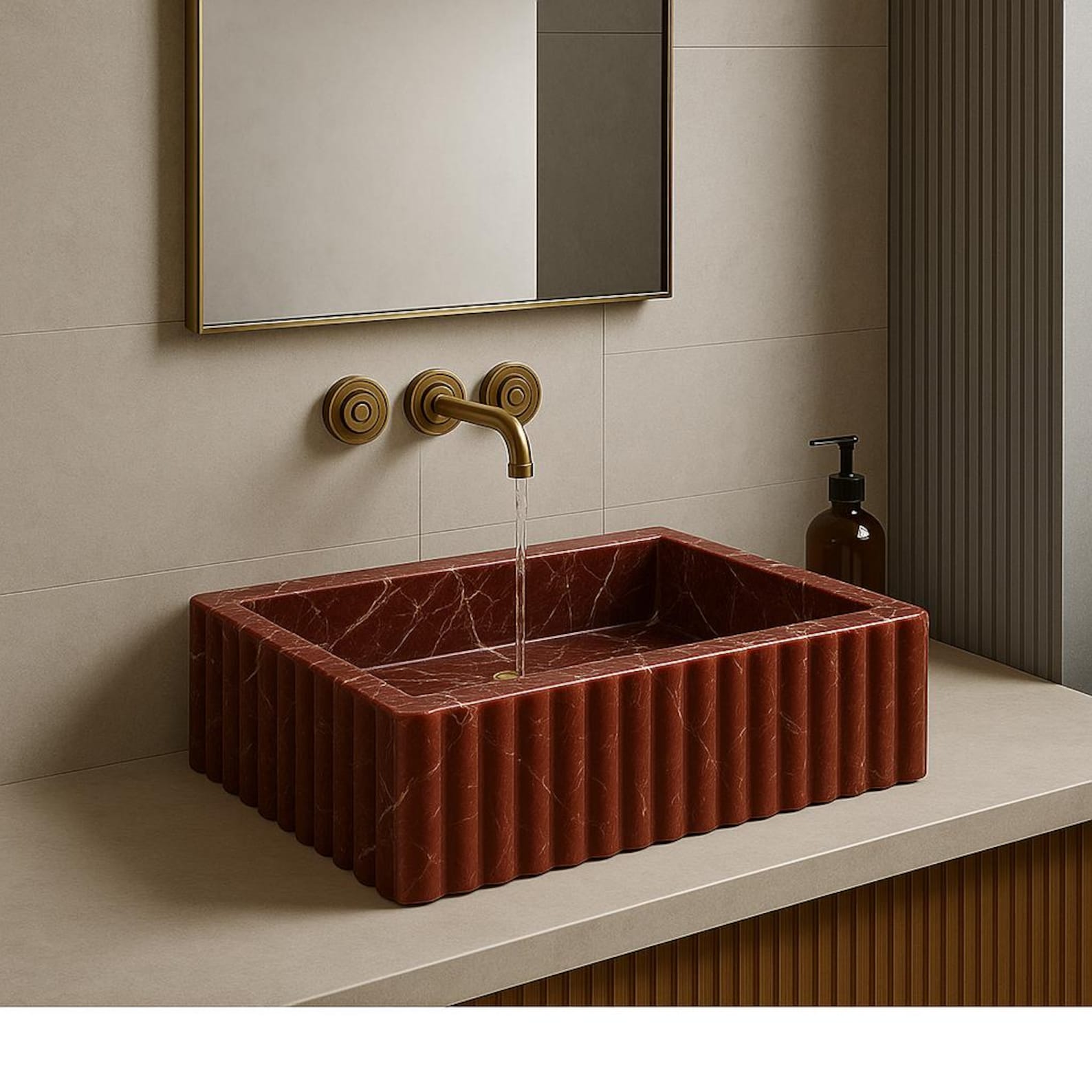 Handcrafted Rosso Levanto Marble Sink: Red Zebra Fluted Washbasin - Etsy