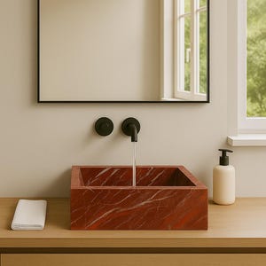 Handcrafted Rosso Levanto Marble Vessel Sink: Red Zebra Square ...