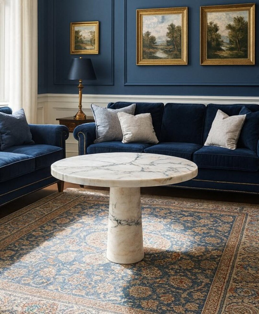 Handmade Solid Marble Side Table | Modern Round Pedestal Accent Table ...