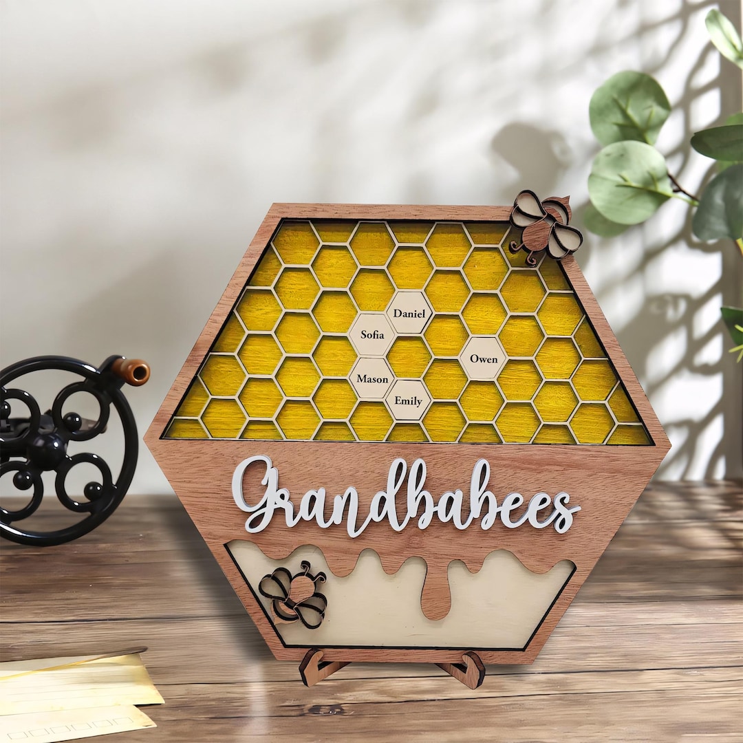 Personalized Bee Hive Family Tree Plaque, Wooden Honeycomb Sign With ...