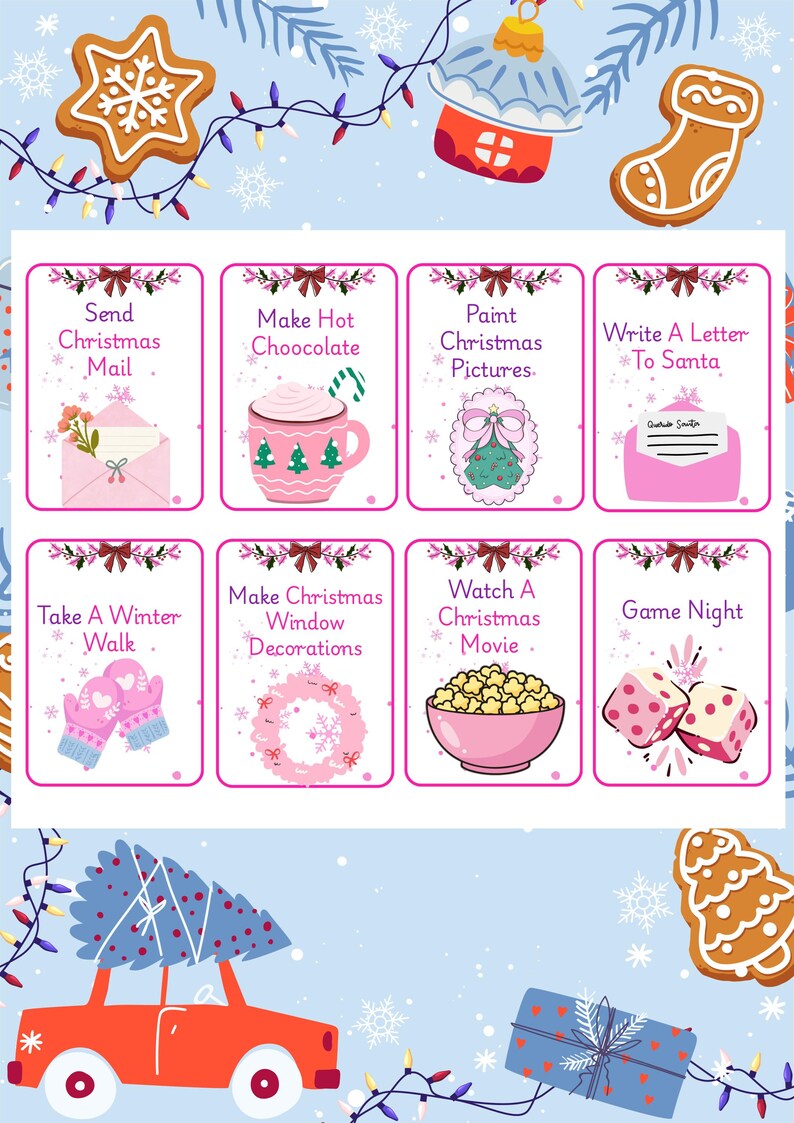 Advent Calendar Refill Cards | 40 Pink and Purple Holiday Activity ...
