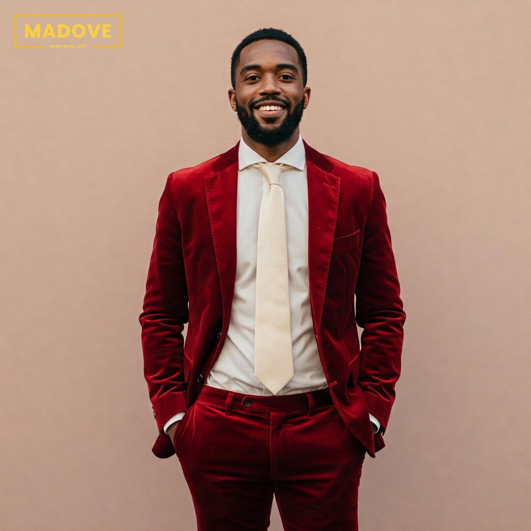 Men's Red Velvet Suit: Custom Tailored Wedding Formal Wear - Etsy