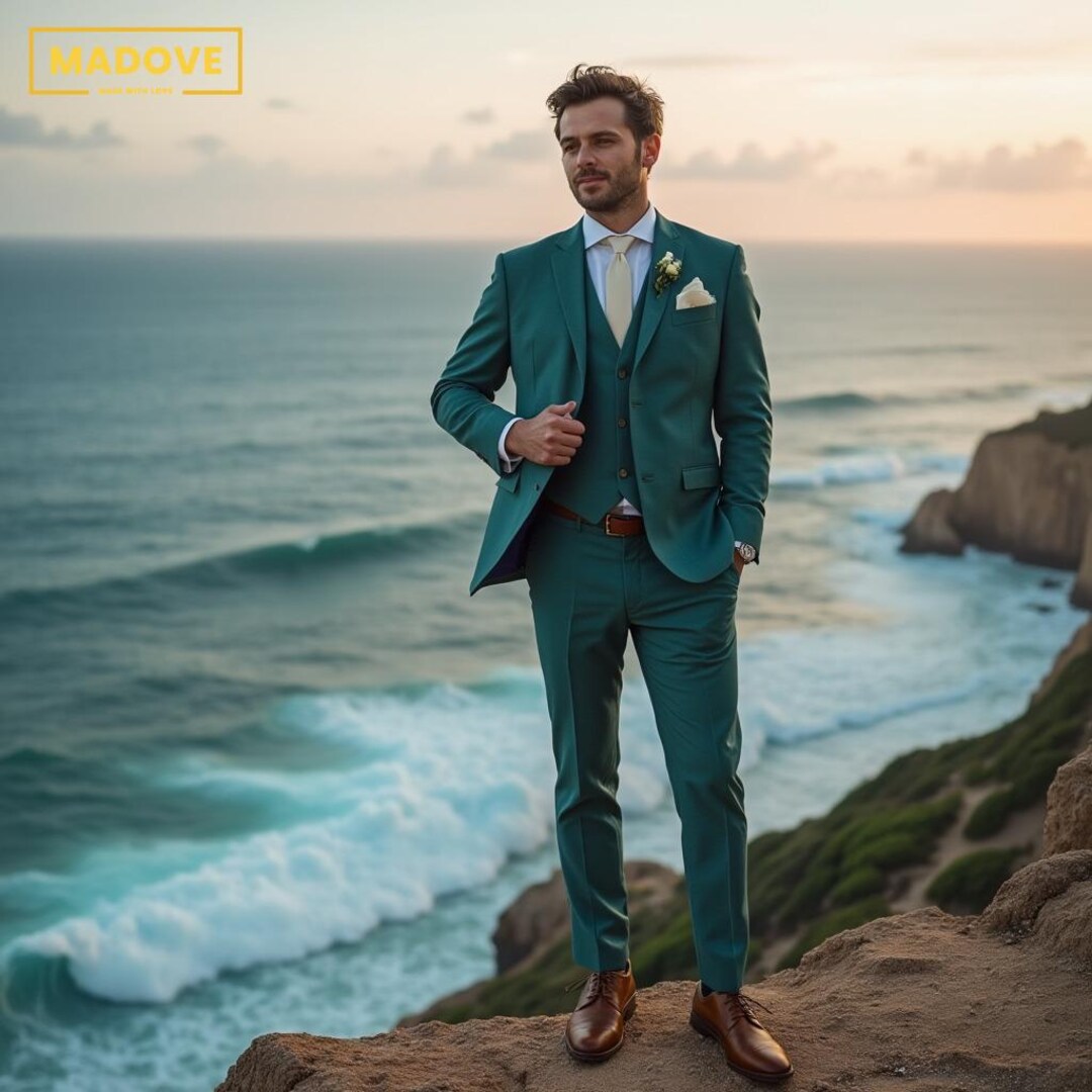 Men's Teal Green 3-piece Suit: Custom Tailored Wedding Formal Wear - Etsy