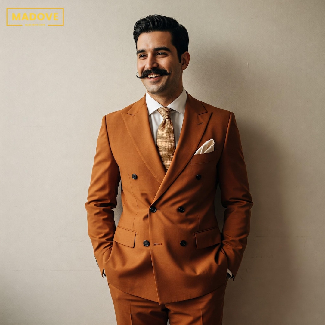 Men's Rust Double Breasted Suit: Custom Tailored Wedding Suit - Etsy