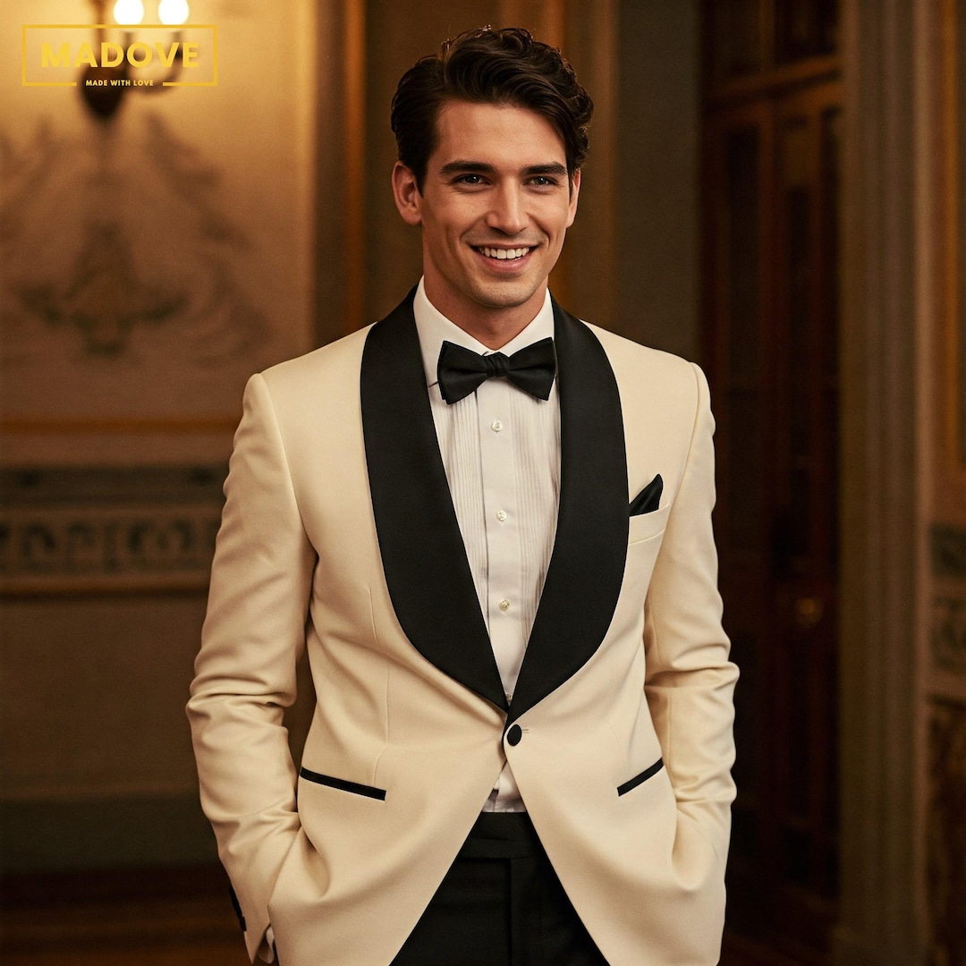 Men's Cream Tuxedo Suit: Custom Tailored Wedding Formal Wear - Etsy