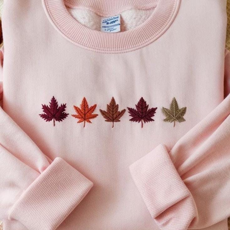 Fall Maple Leaf Embroidered Sweatshirt, Minimal Autumn Crewneck, Cozy ...