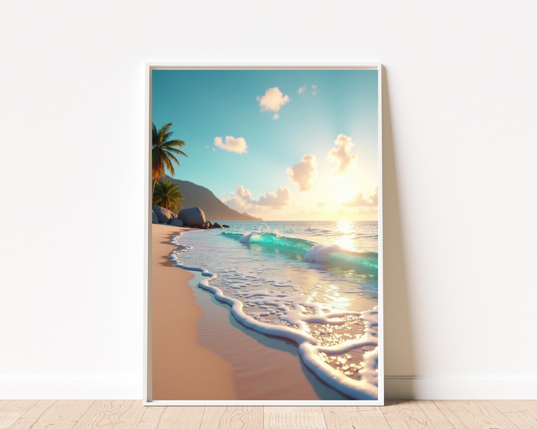 Beach Scene Wall Art, Watercolor Coastal Print, Soft Ocean Waves ...