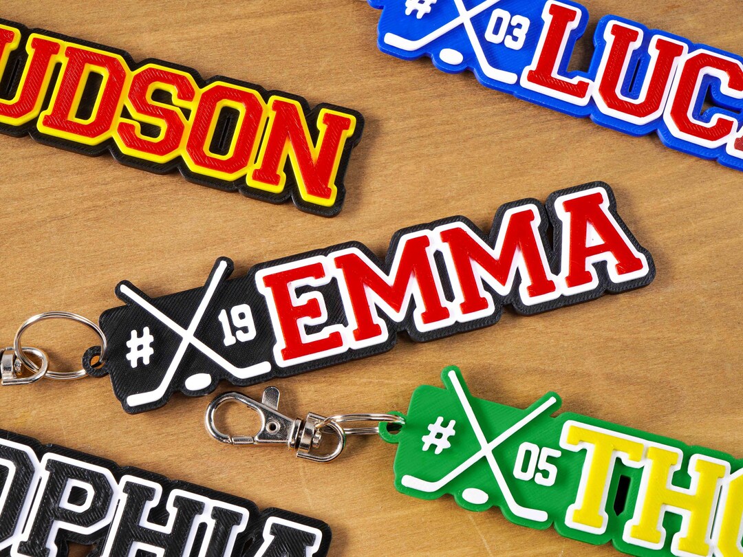 Personalized Hockey Name Tag Keychain, Backpack Name Tags, Player Name ...