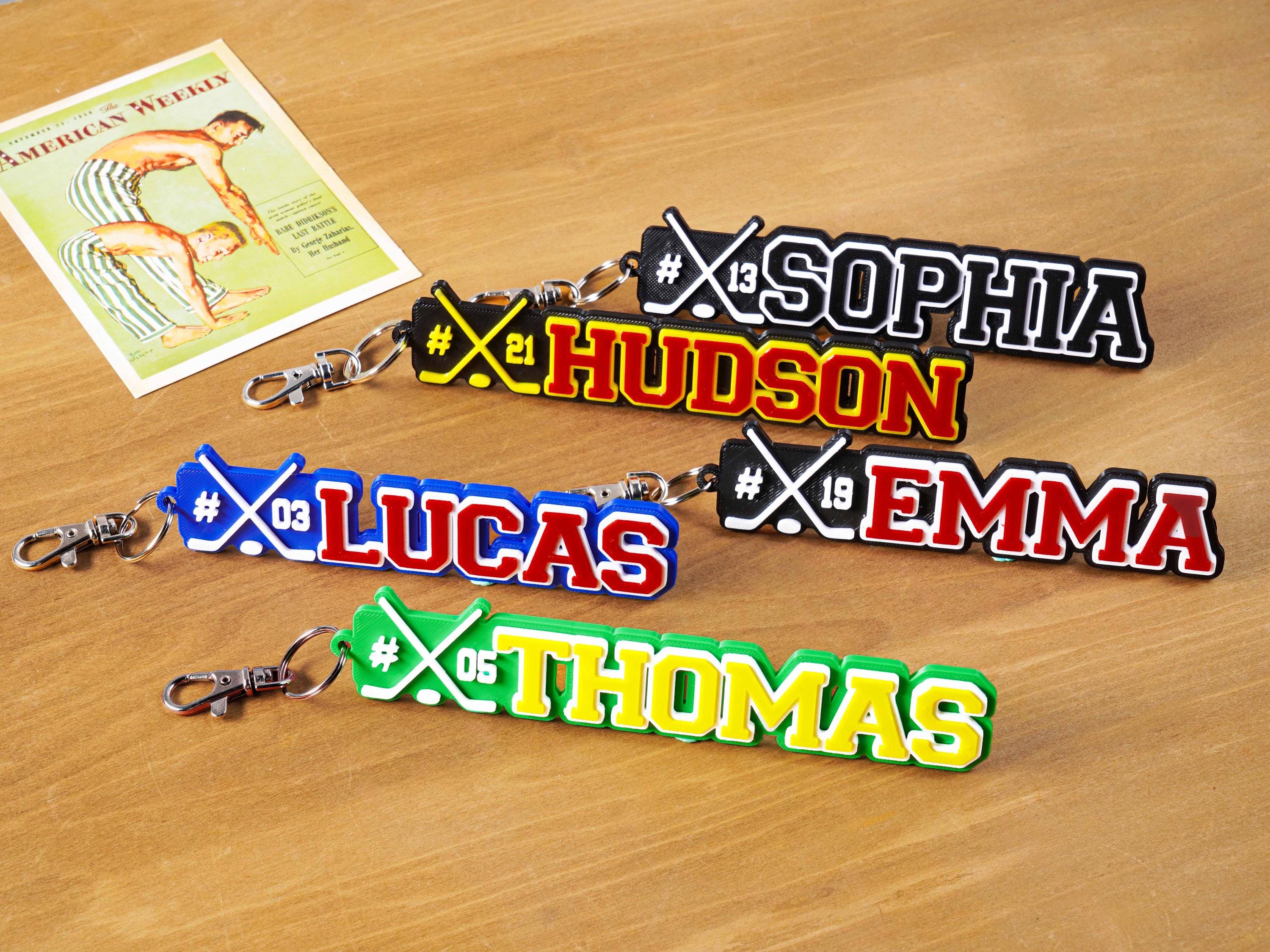 Personalized Hockey Name Tag Keychain, Backpack Name Tags, Player Name ...
