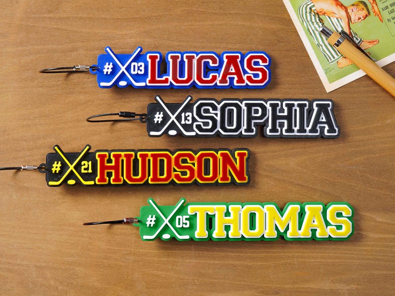 Personalized Hockey Name Tag Keychain, Backpack Name Tags, Player Name ...