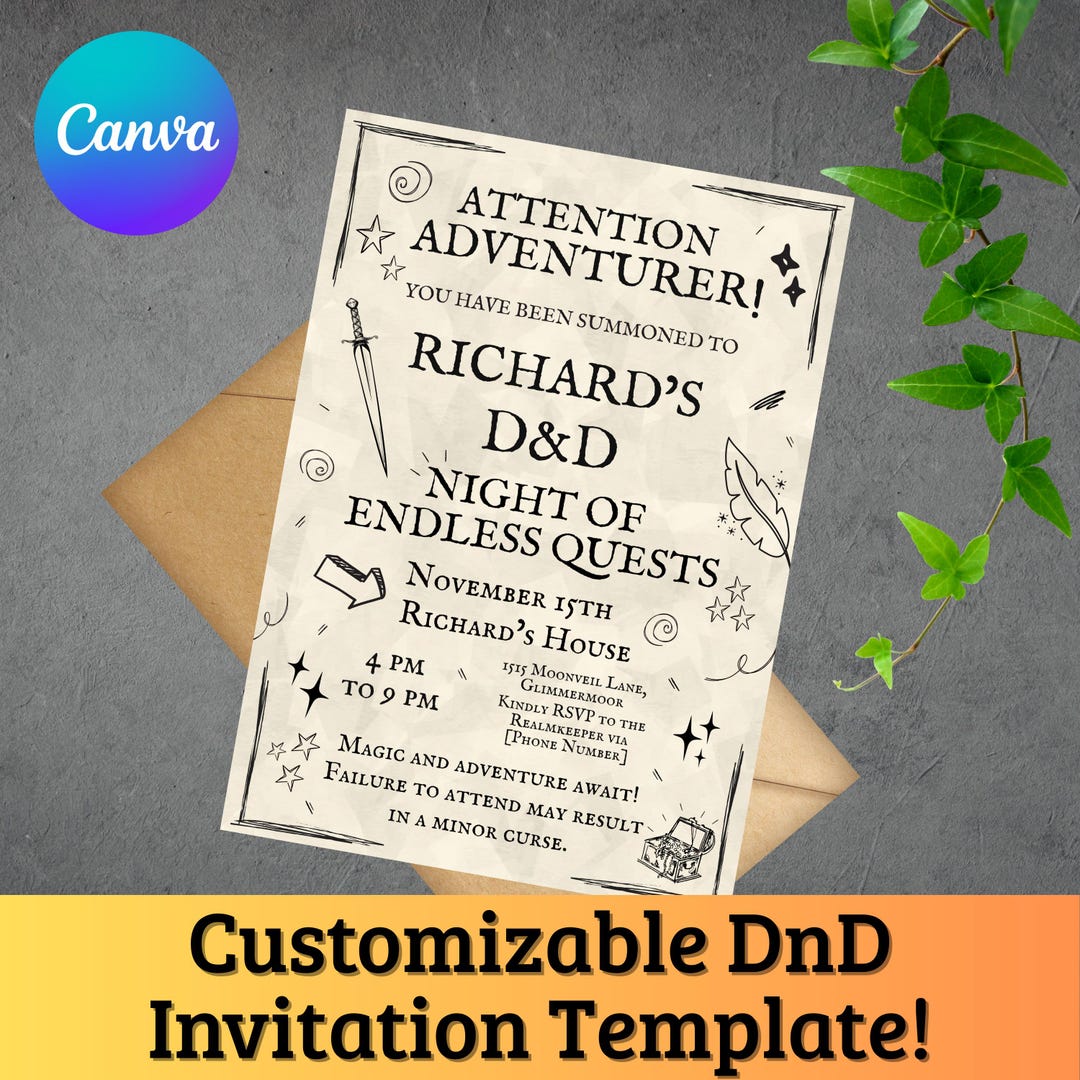 Dnd Invitation Template – Customizable Dnd 5e Invitation Card (editable ...