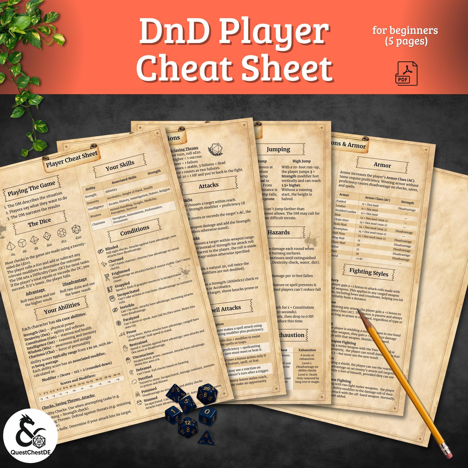 Dnd 5e Cheat Sheet - Quick Reference | Player + DM Guide | Printable ...