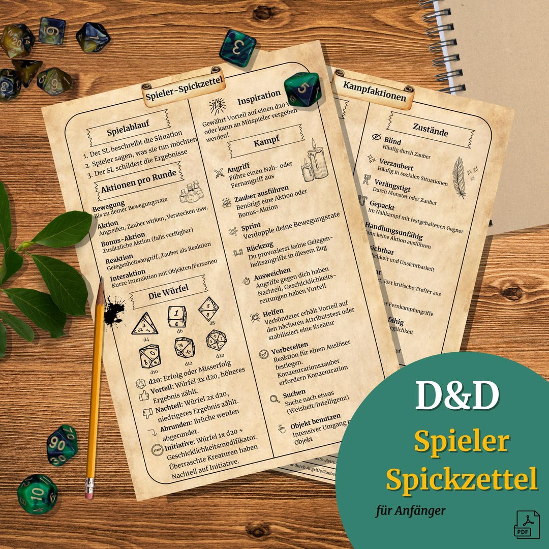 Dnd Beginner's Cheat Sheet – Ultimate 2-page PDF for Combat Actions ...