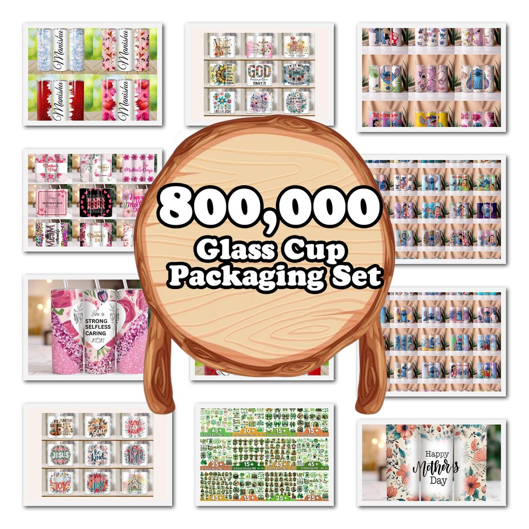 800000 Glass Cup Packaging Set Cartoon Character Tumbler Wrap Digital ...