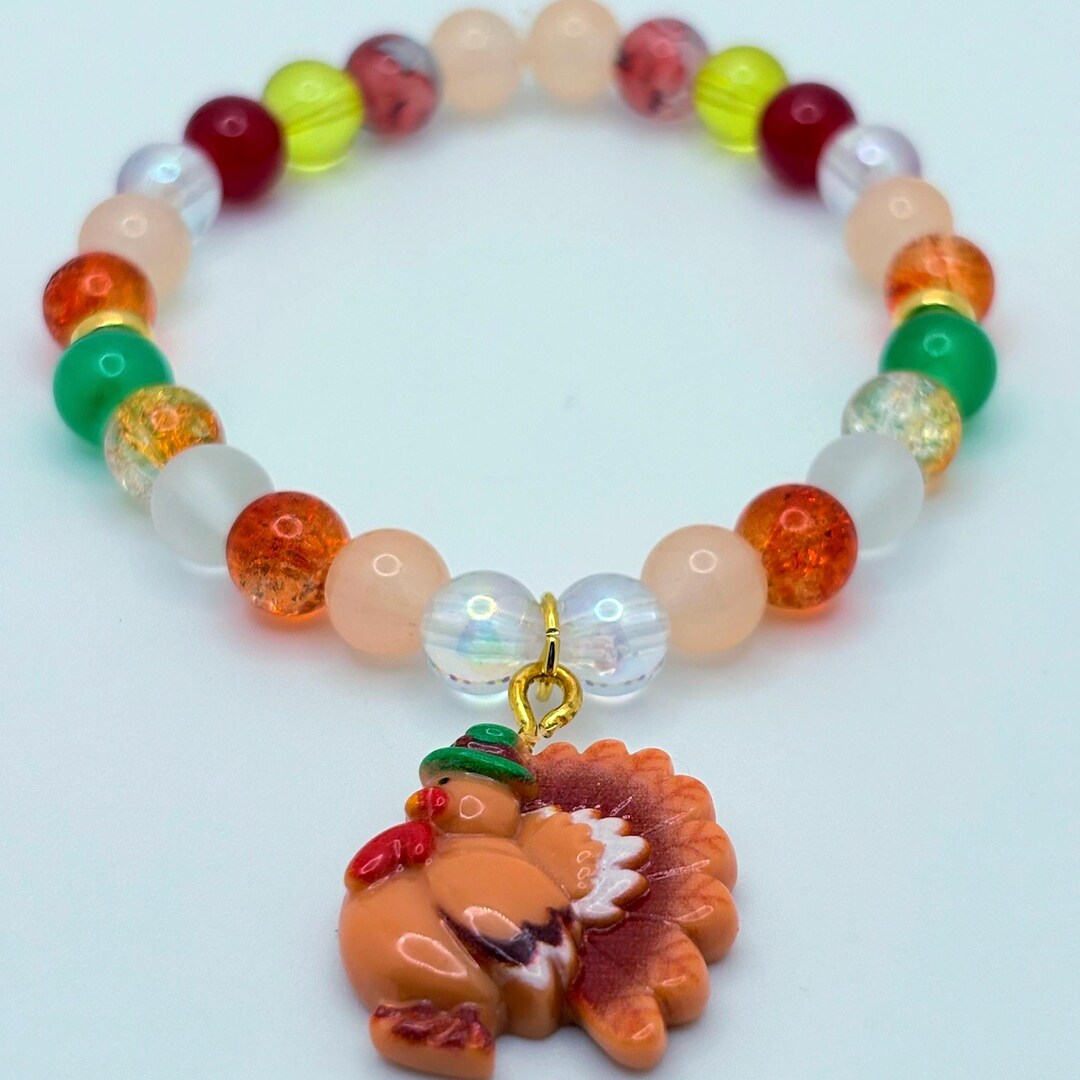 Chunky Resin Turkey Bracelet: Fall Harvest Beaded Thanksgiving Jewelry ...
