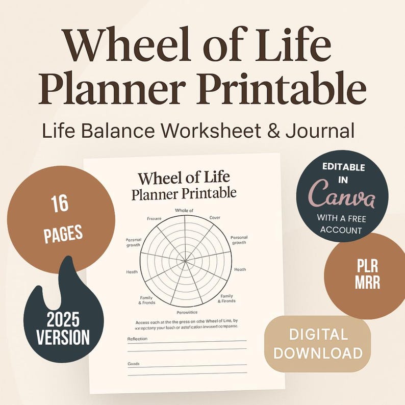 Wheel of Life Planner Printable Life Balance Worksheet & Journal - Etsy