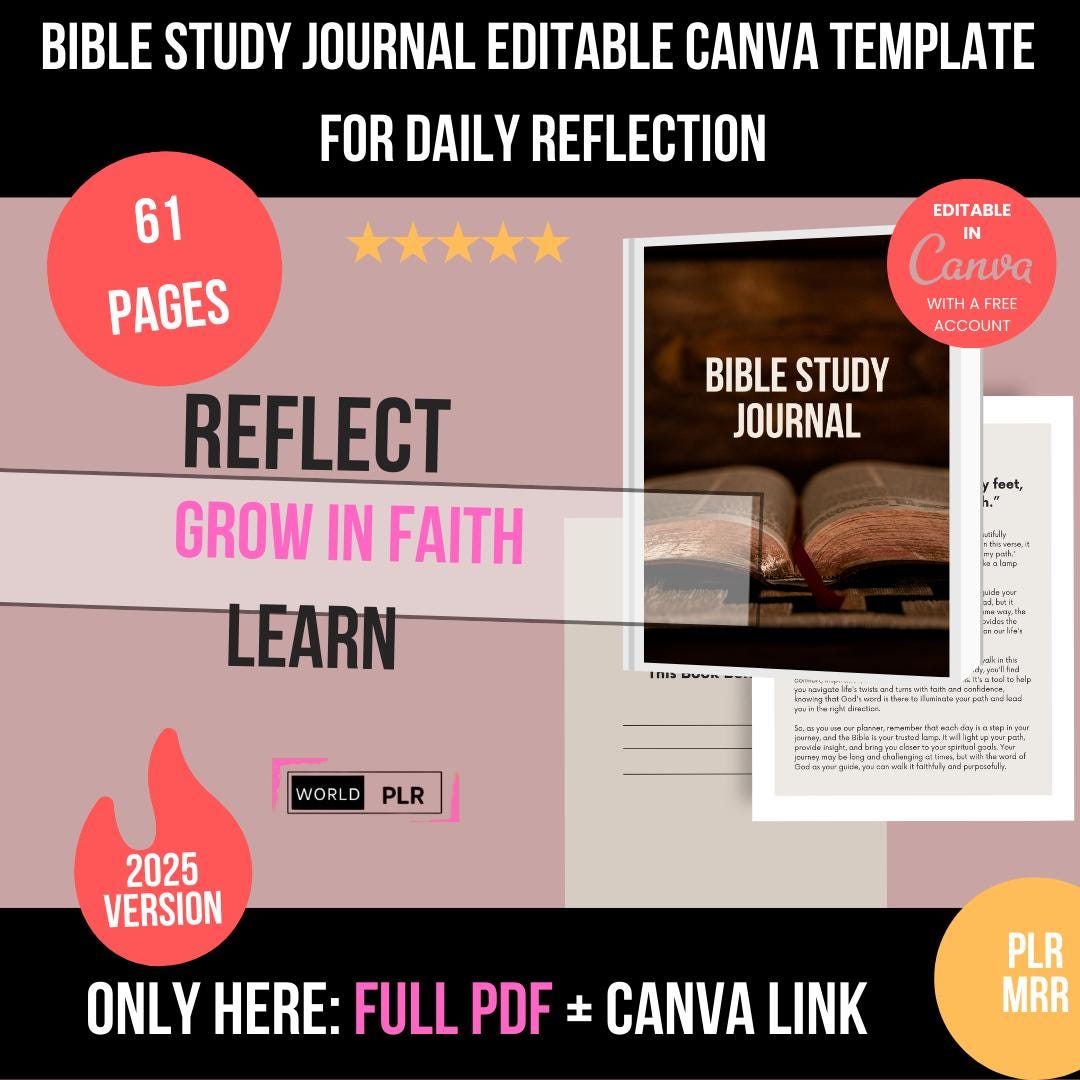 Bible Study Journal Editable Canva Template for Daily Reflection - Etsy