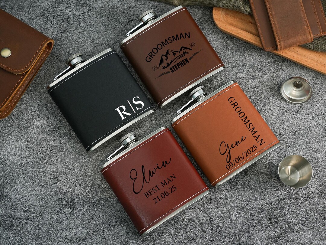 Personalized Best Man Flask,leather Groomsmen Flask Gifts,custom 6oz ...